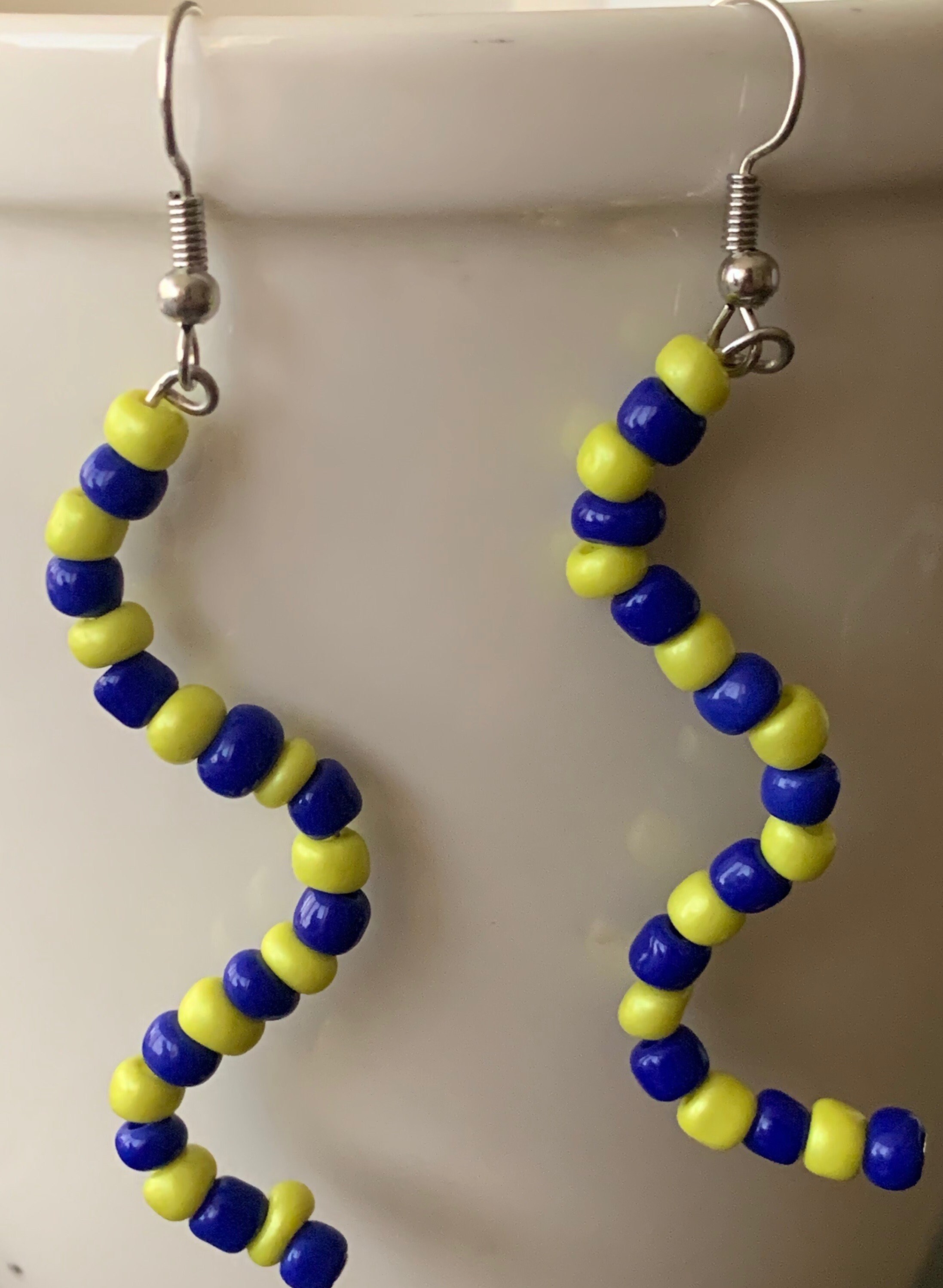 Wavy Squiggle Bendy Blue and Yellow Dangle 90s Earring - Etsy