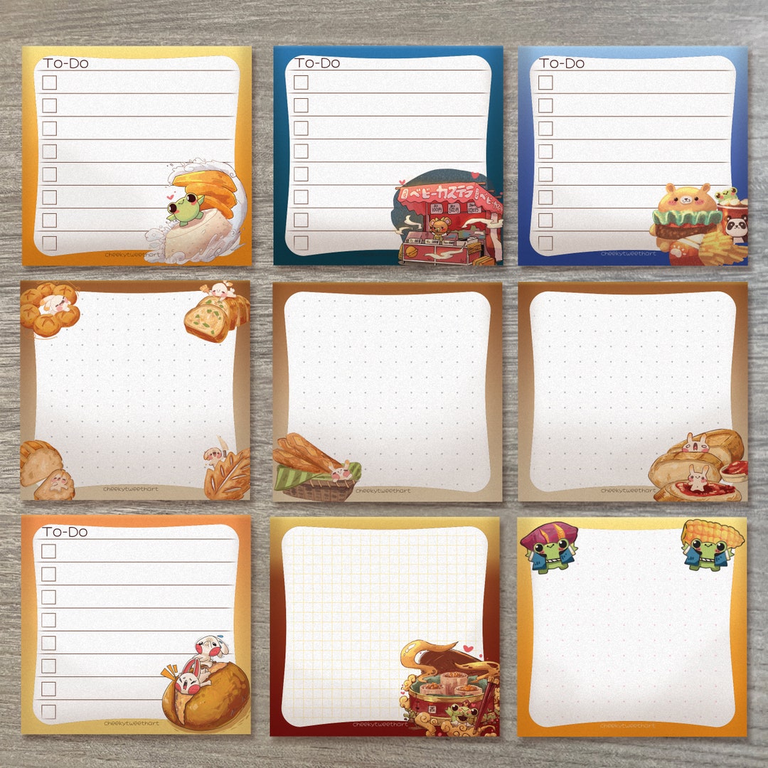 Sticky Notes Set A Food Illustrations Cute Stationary Kawaii Sticky ...