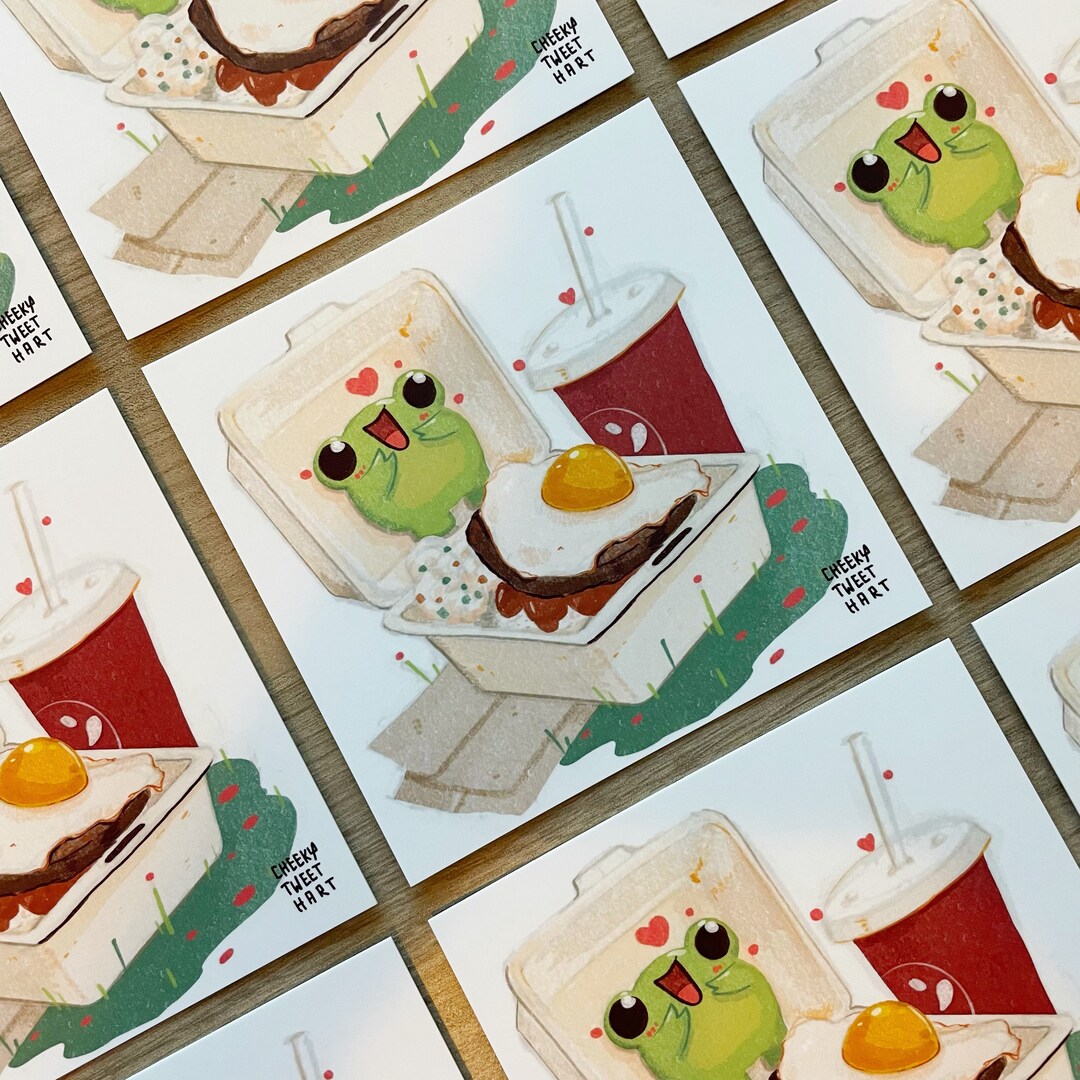 Loco Moco Ribbert Frog Hawaii Food Art Prints for Wall Decor Cute Art Unique Gift for Women, Her ...