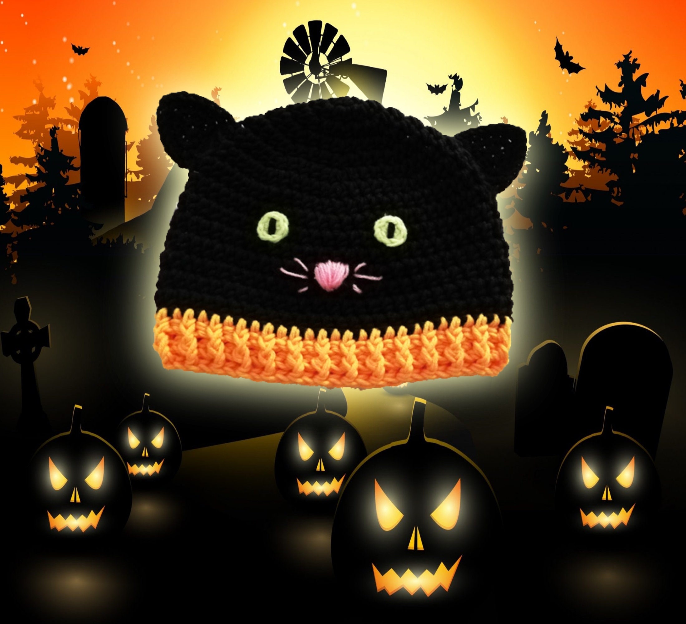 Halloween Black Cat Hat Crochet Pattern Only - Etsy