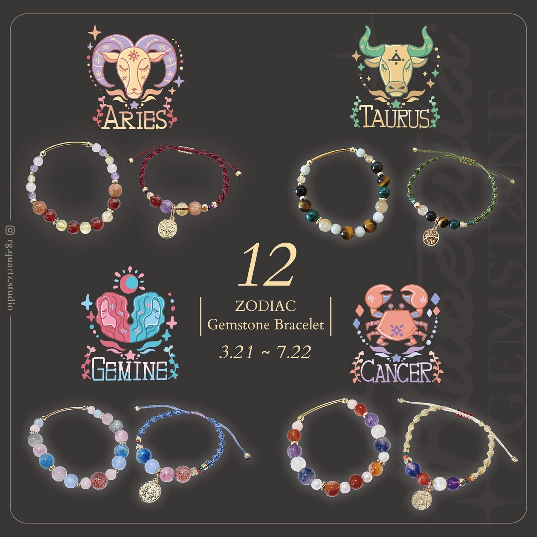 Zodiac Bead Bracelet | Aries,taurus,gemini,cancer Gemstone Braided ...