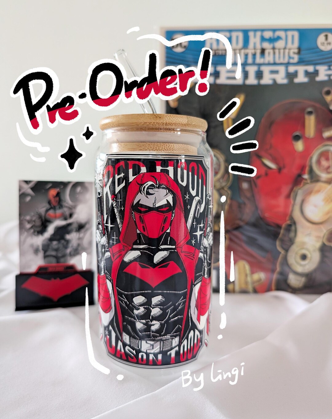 Pre-order | RED HOOD Jason Todd Glass Cup, Can Glass With Bamboo Lid ...