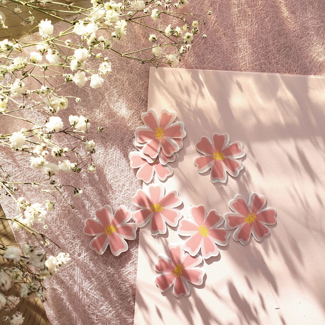 6 Tiny Pink Sakura Cherry Blossoms Stickers, Flower Stickers, Mini ...