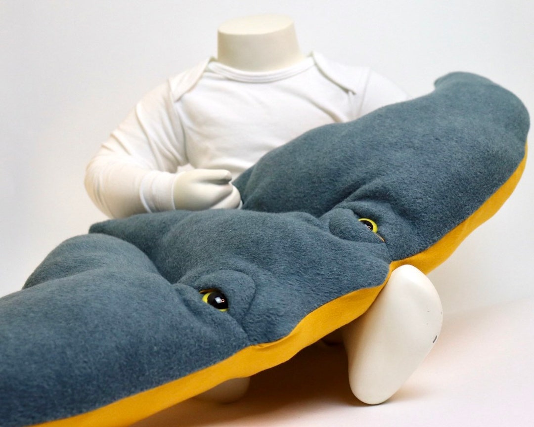Manta Ray Knuffel & Kussen Biologisch Katoen Grijsblauw Fleece, Gele ...
