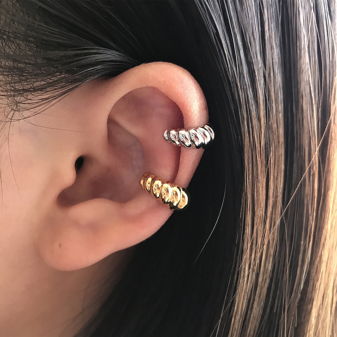 Dainty Chunky Croissant Réglable Or et Argent Ear Cuff, Boho Wide ...