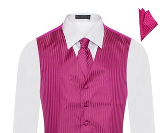 Men's Premium Vertical Lines Tone on Tone Stripes Vest Necktie Bow Tie ...
