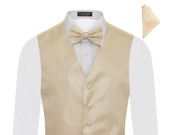 Men's Premium Vertical Lines Tone on Tone Stripes Vest Necktie Bow Tie ...