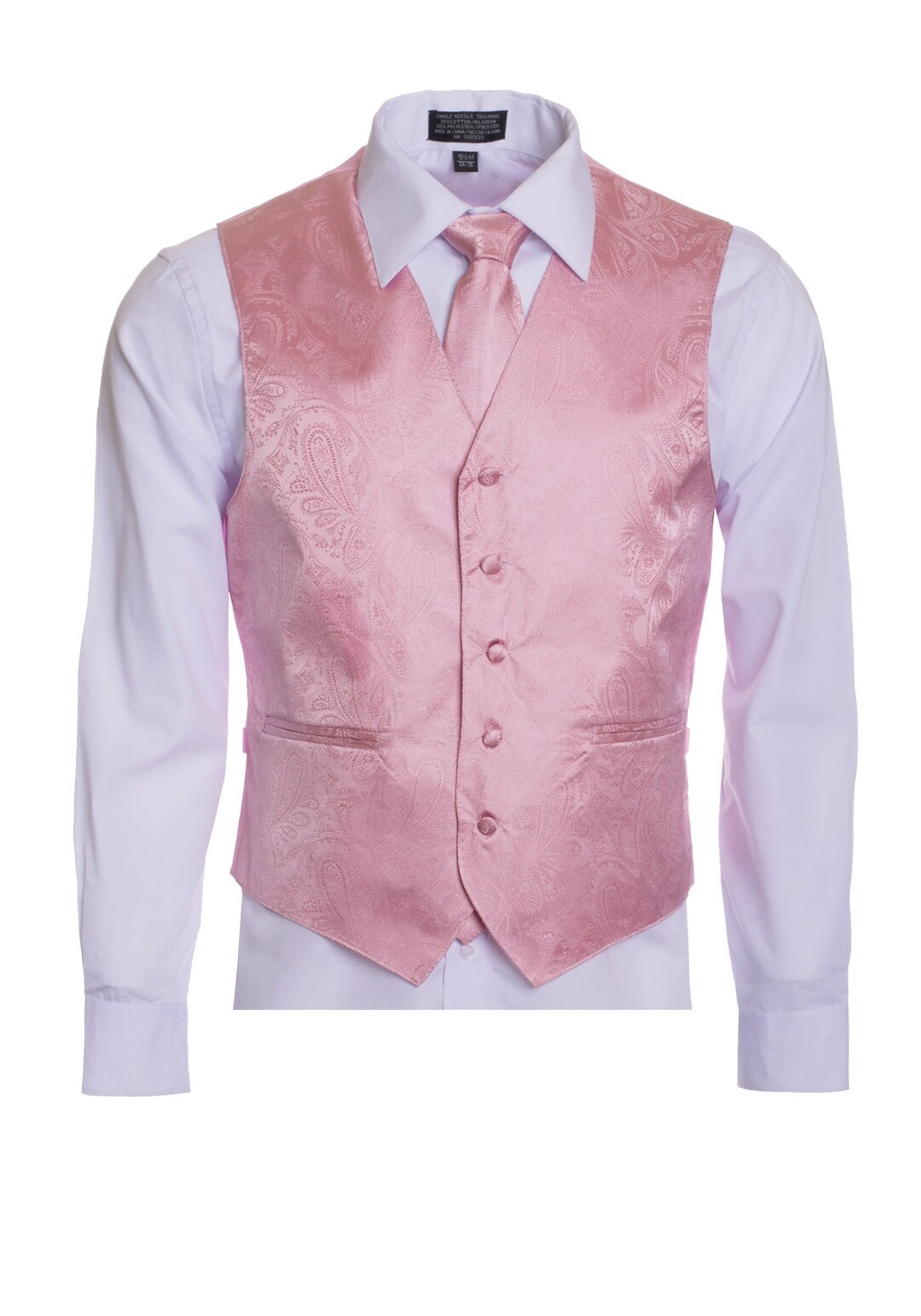 Men's Premium Pink-rose Gold Paisley Vest Neck Tie Pocket Square 3 ...