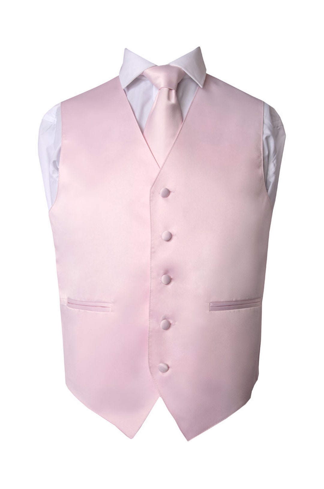 Men's Premium Solid Light Pink Formal Vest Necktie Bow Tie Pocket ...
