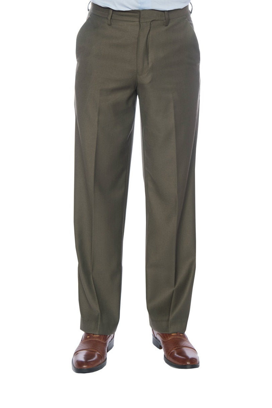 Men's Premium Olive Green Classic Fit Flat Front Dress Pants - Etsy