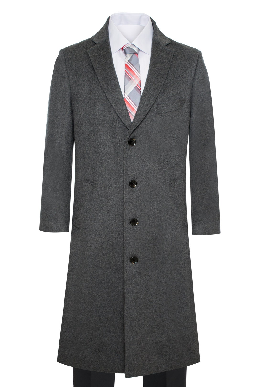Men's Premium Charcoal Gray 100% Wool and Cashmere Long Jacket-wool and ...