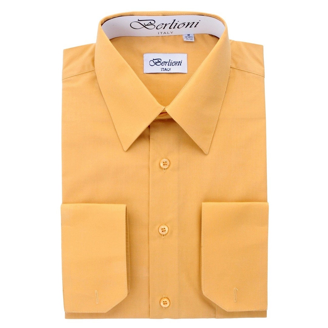 Men's Premium Modern Fit Mustard Dress Shirt Convertible French Cuffs ...