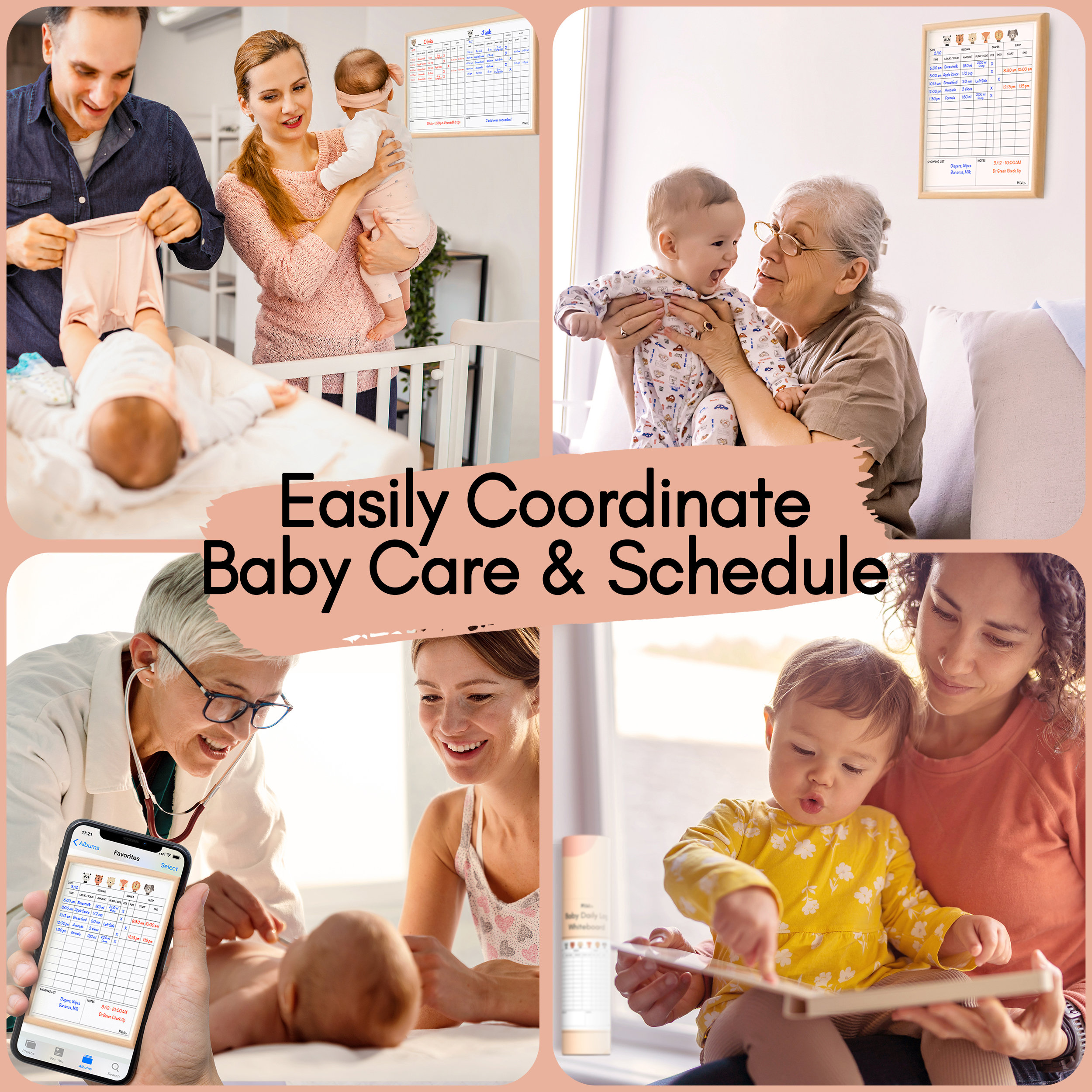Mewl Daily Baby Log Whiteboard - Reusable Baby Chart to Track Feedings ...