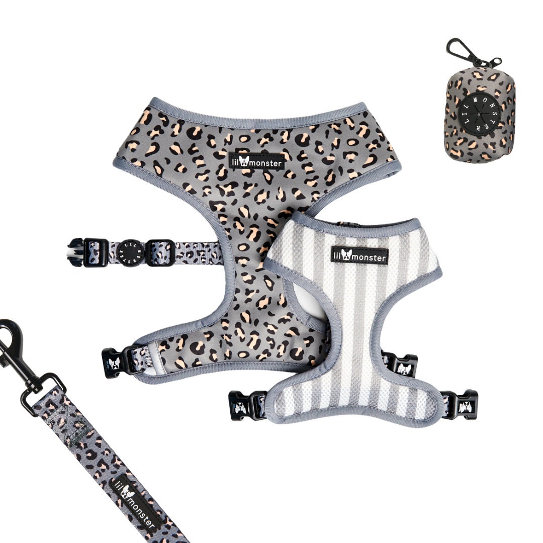 Leopard Print Reversible Dog Harness Bundle | Stripe Print | Gray ...