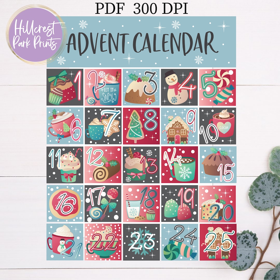 Advent Calendar PDF, Christmas Countdown Calendar, PRINTABLE Christmas ...