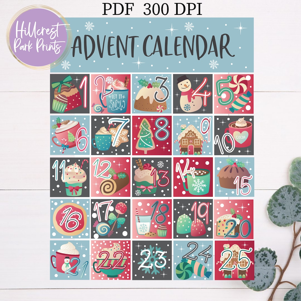 Advent Calendar PDF Christmas Countdown Calendar PRINTABLE - Etsy
