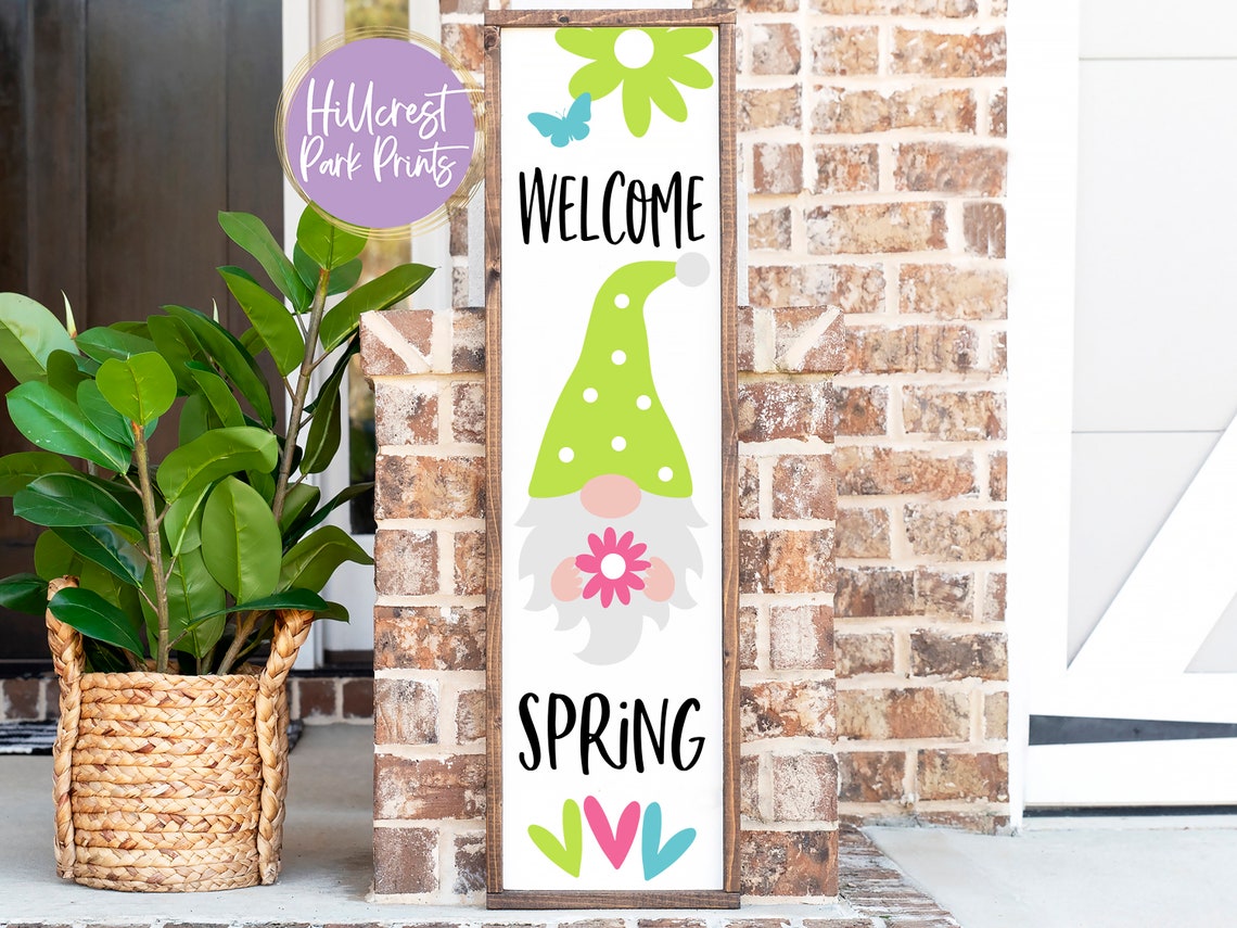 Welcome Spring Porch Sign SVG Png Dxf Gnome Sign SVG | Etsy