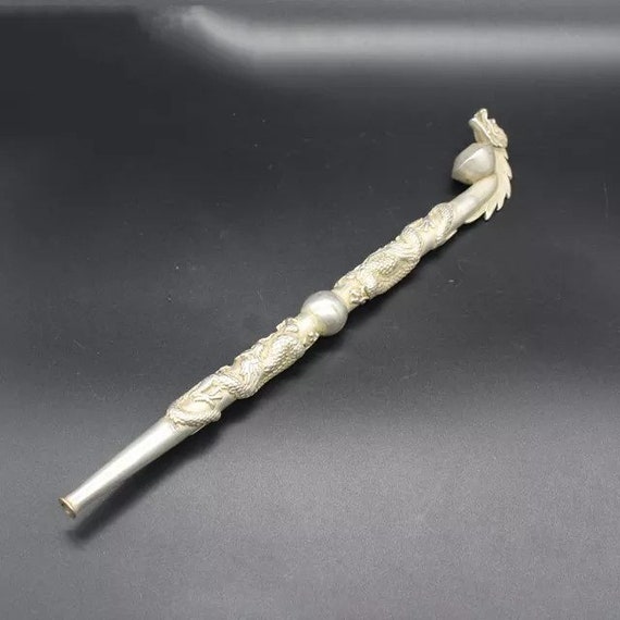 Chinese Tibetan Silver Copper Dragon Old-Fashioned Smoking Pipe ...