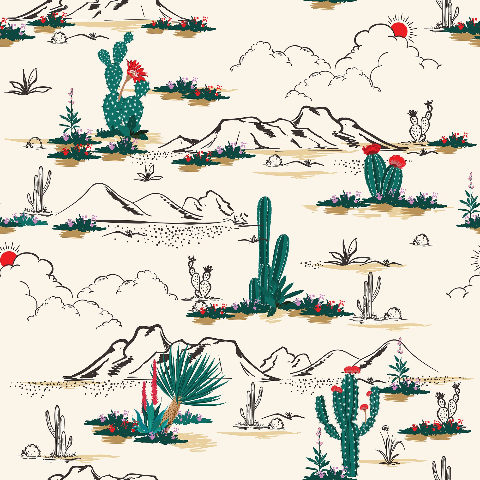 Desert Cactus Peel and Stick Wallpaper: Wild West Landscape - Etsy