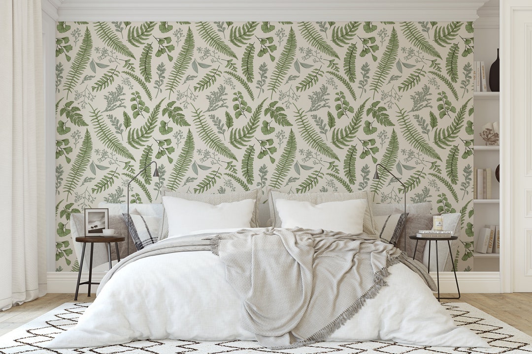 Green Botany, Green Blue Floating Leaves, Botanical Peel and Stick ...