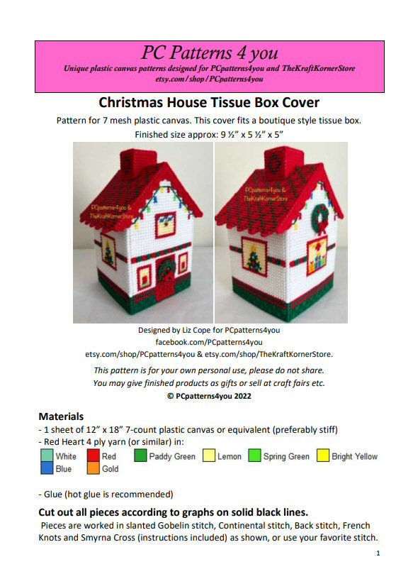 Pdf PATTERN - Christmas House Tissue Box Cover - Pdf Download - Etsy