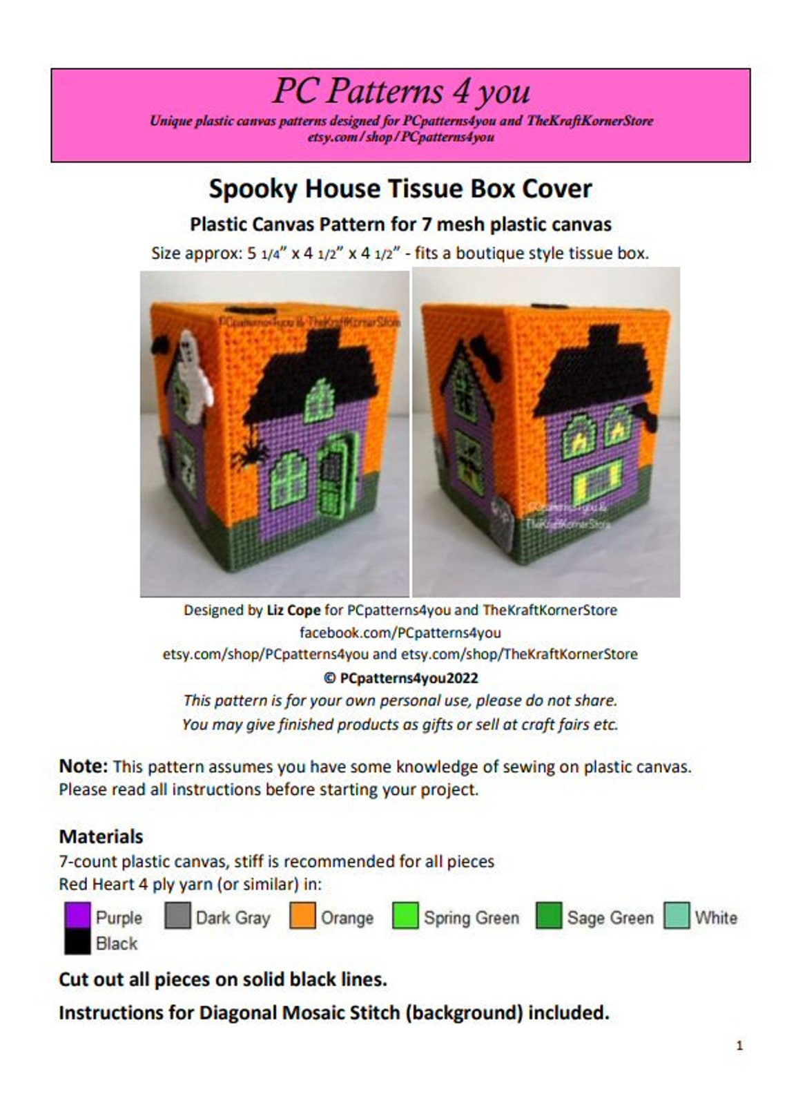 Pdf PATTERN Spooky House Tissue Box Cover Pdf Download for - Etsy