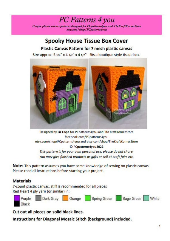 Pdf PATTERN Spooky House Tissue Box Cover Pdf Download for - Etsy