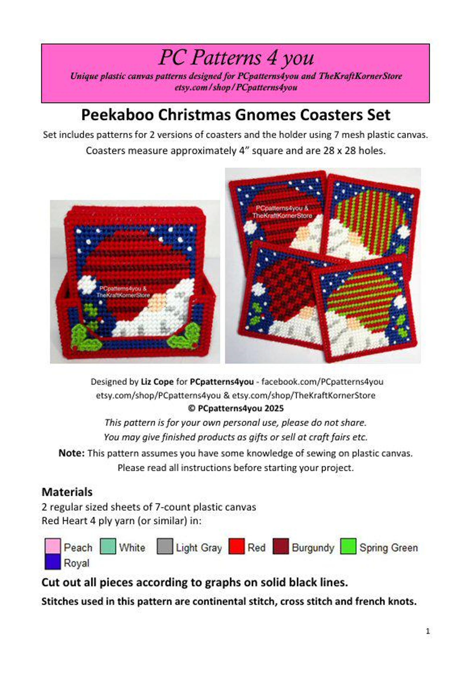 Pdf PATTERN - Peekaboo Christmas Gnomes Coasters and Holder Set - Pdf ...