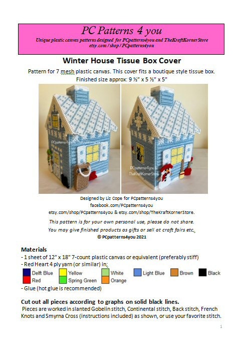 Pdf PATTERN Winter House Tissue Box Cover Pdf Download - Etsy