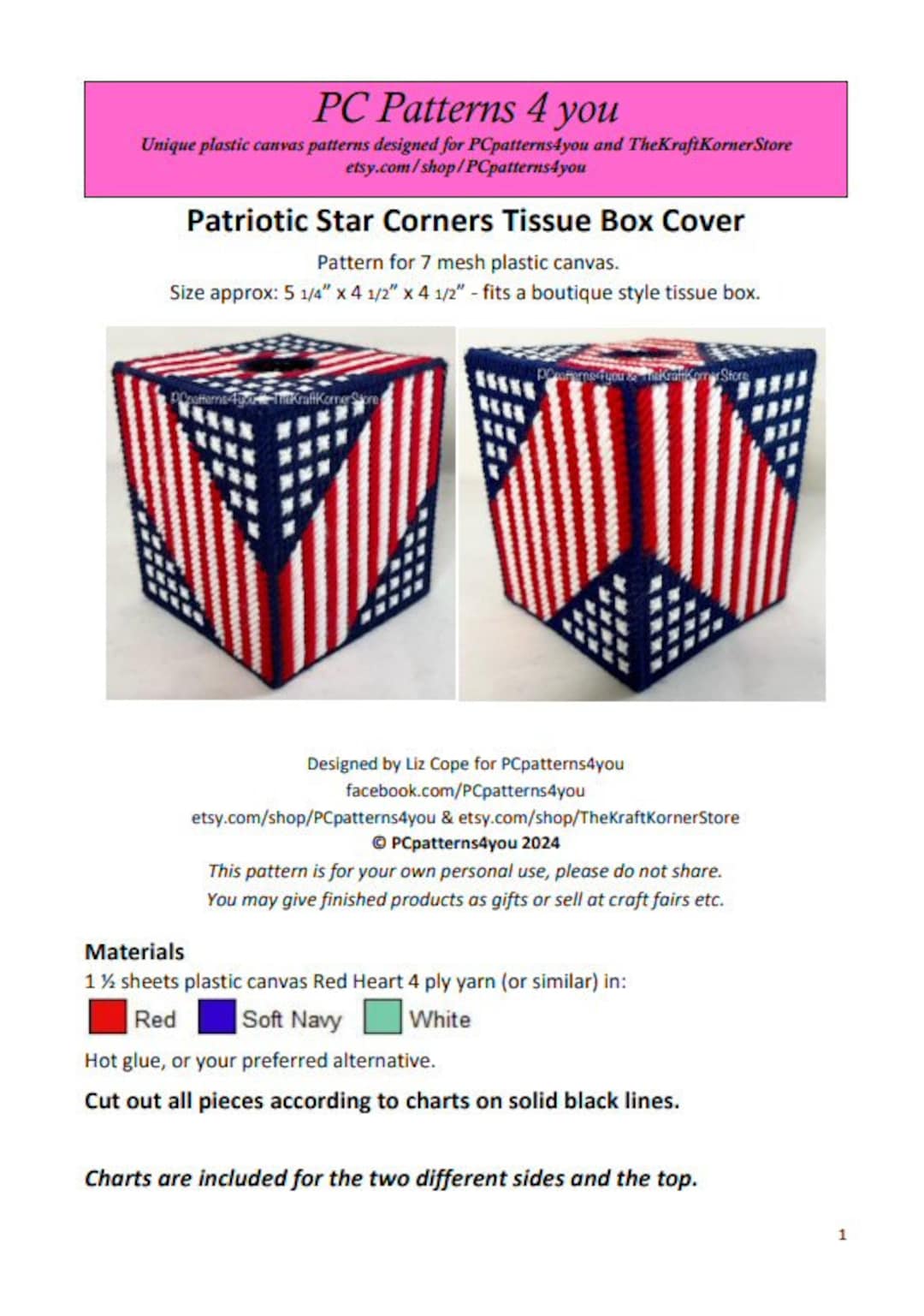 Pdf PATTERN - Patriotic Star Corners Tissue Box Cover - Pdf Download - Etsy