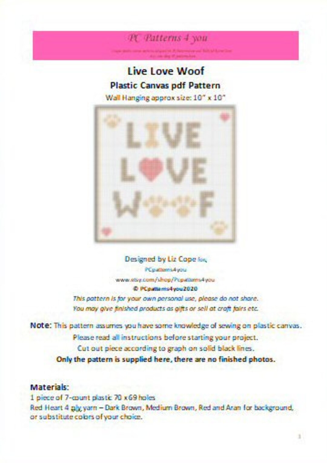 Pdf PATTERN: Live Love Woof - Wall Hanging - Plastic Canvas - Etsy