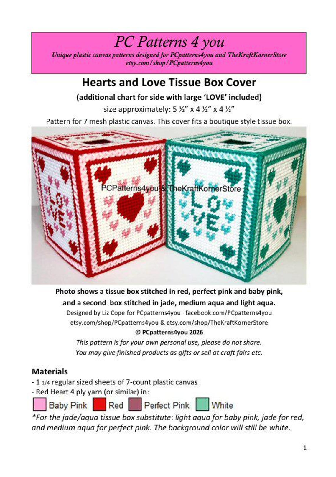 Pdf PATTERN - Hearts and Love Tissue Box Cover - Pdf Download for 7 ...
