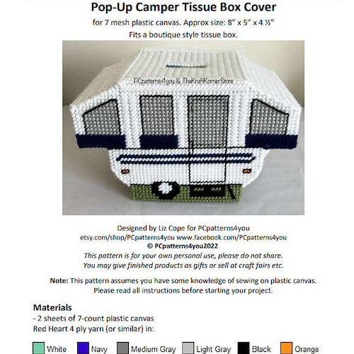 Pdf PATTERN Camper Van Tissue Box Cover for Plastic Canvas | Etsy