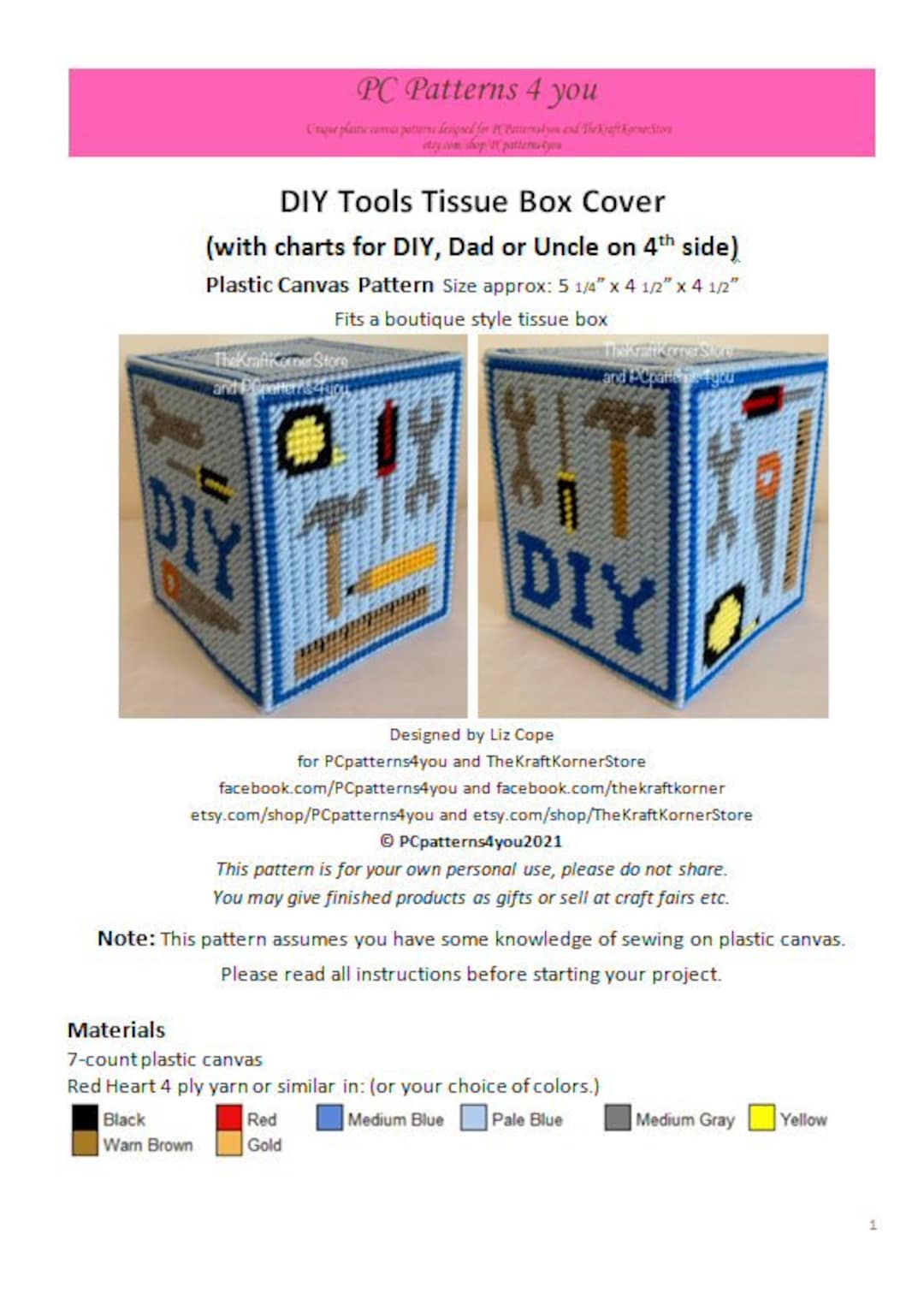 Pdf PATTERN - DIY Tools Tissue Box Cover - Pdf Download for 7 Mesh ...