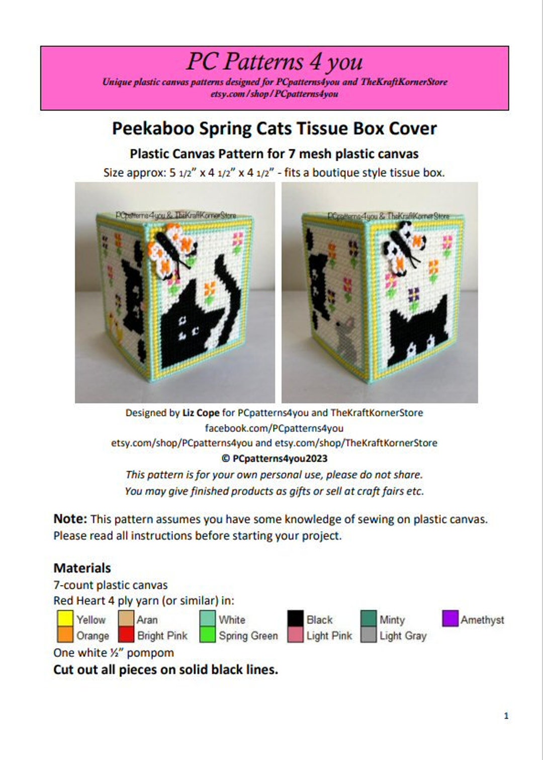 Pdf PATTERN - Peekaboo Spring Cats Tissue Box Cover - Pdf Download for ...