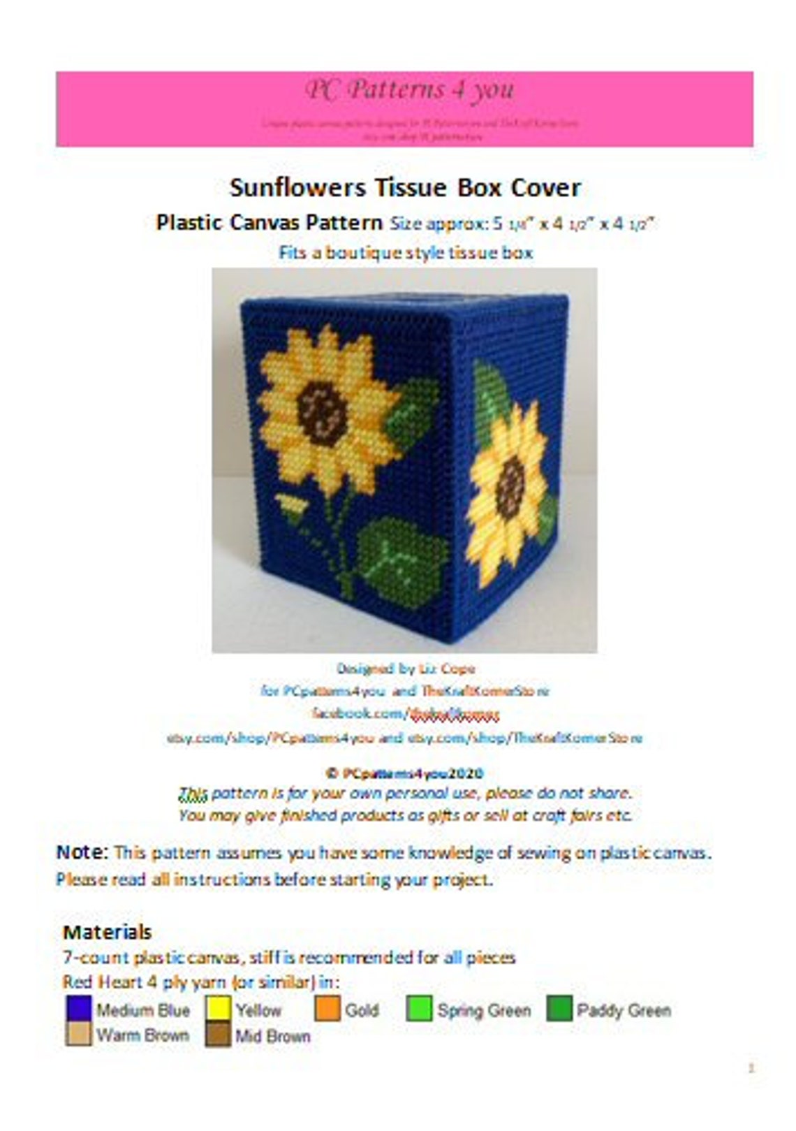 Pdf PATTERN Sunflowers Tissue Box Cover Pdf Download | Etsy