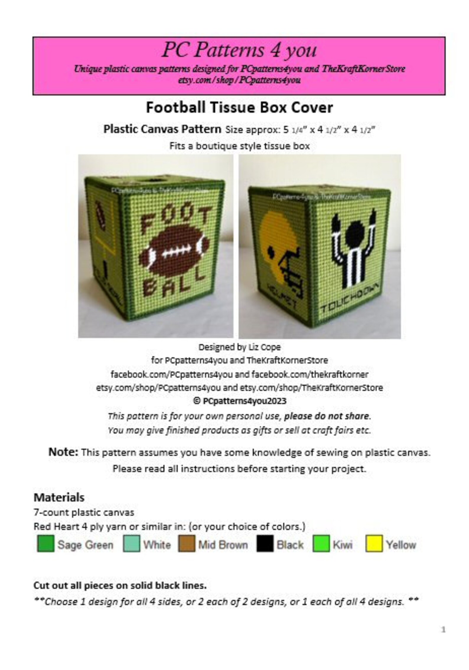 Pdf PATTERN Football Tissue Box Cover Pdf Download for 7 - Etsy