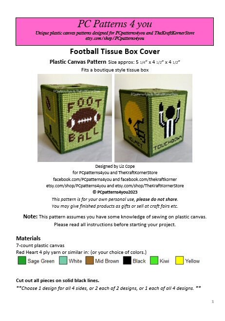 Pdf PATTERN Football Tissue Box Cover Pdf Download for 7 - Etsy