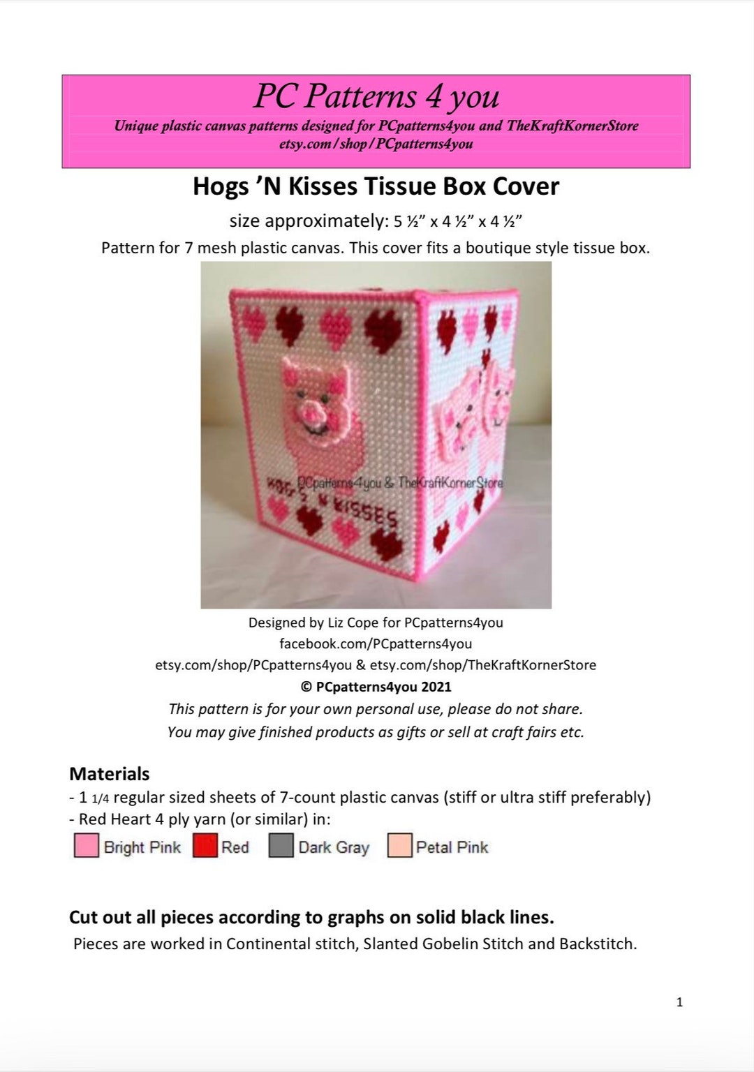 Pdf PATTERN - Hogs 'n Kisses Tissue Box Cover - Pdf Download for 7 Mesh ...