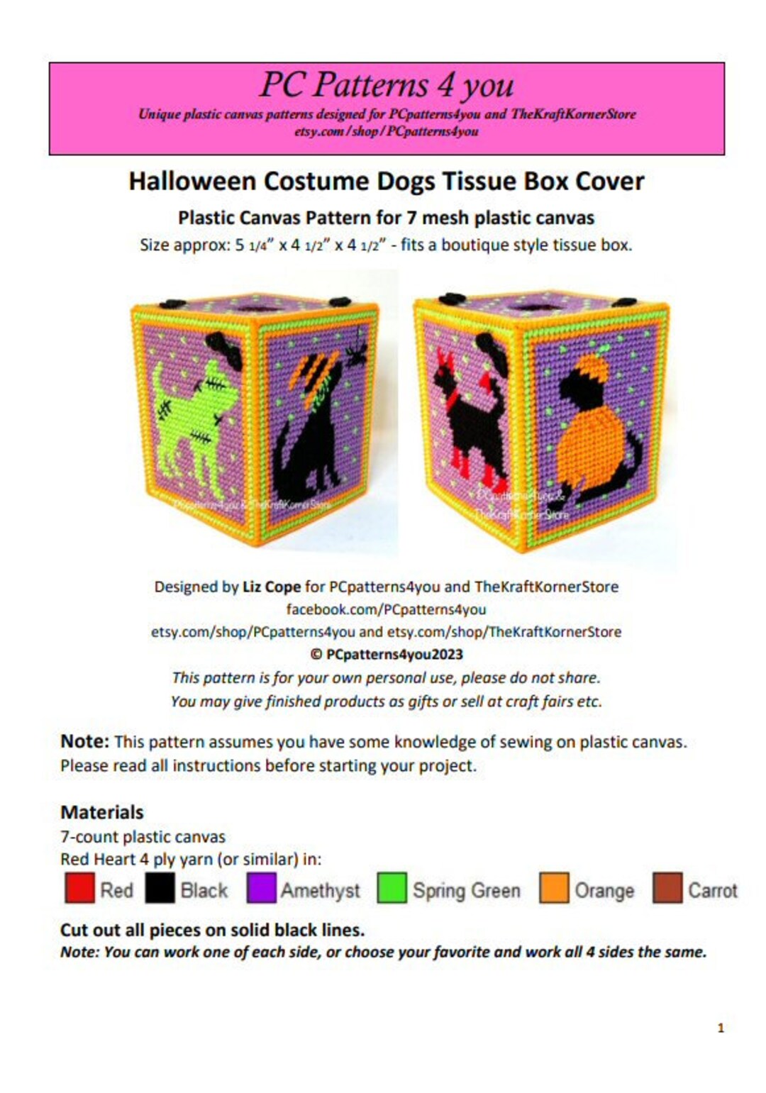 Pdf PATTERN - Halloween Costume Dogs Tissue Box Cover - Pdf Download ...