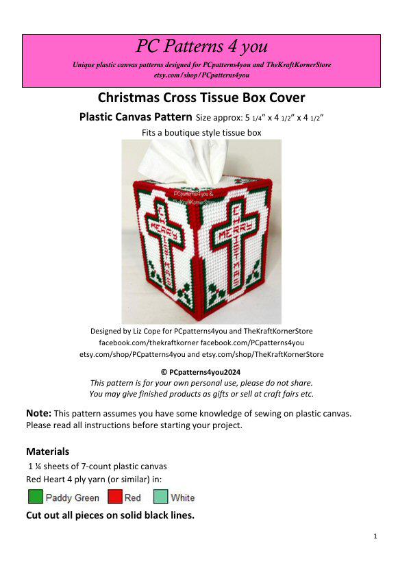 Pdf PATTERN - Merry Christmas Cross Tissue Box Cover - Pdf Download for ...