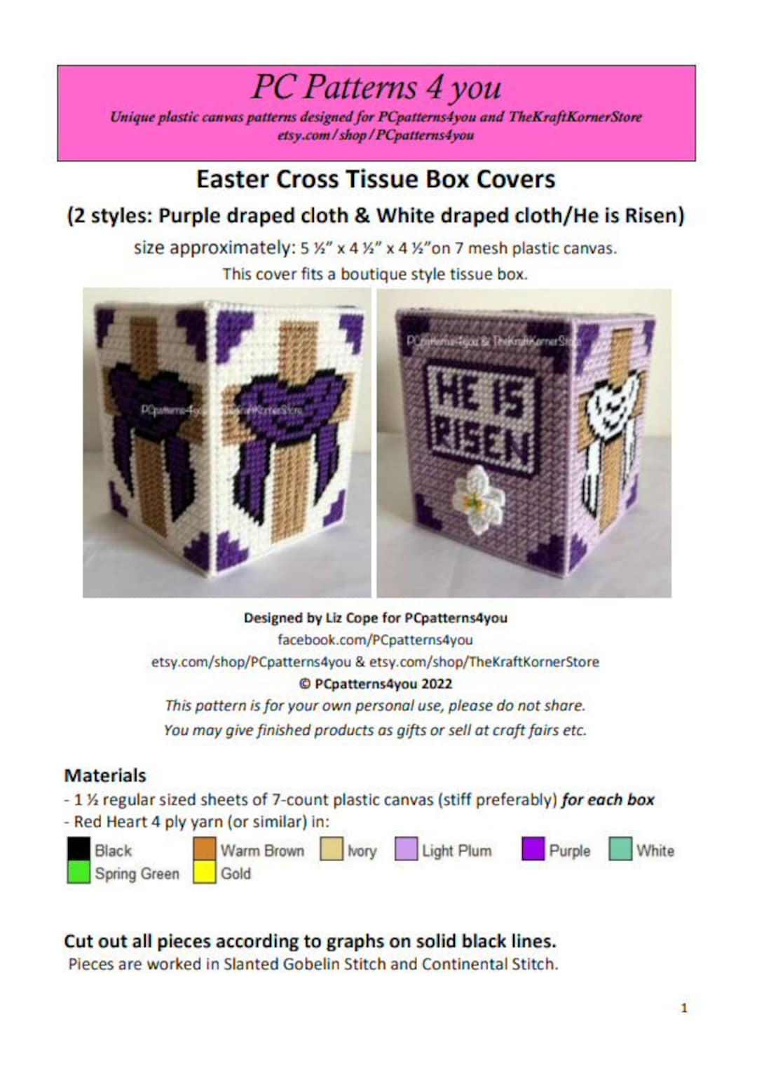 Pdf PATTERN - Easter Cross Tissue Box Covers (2 Different Patterns ...