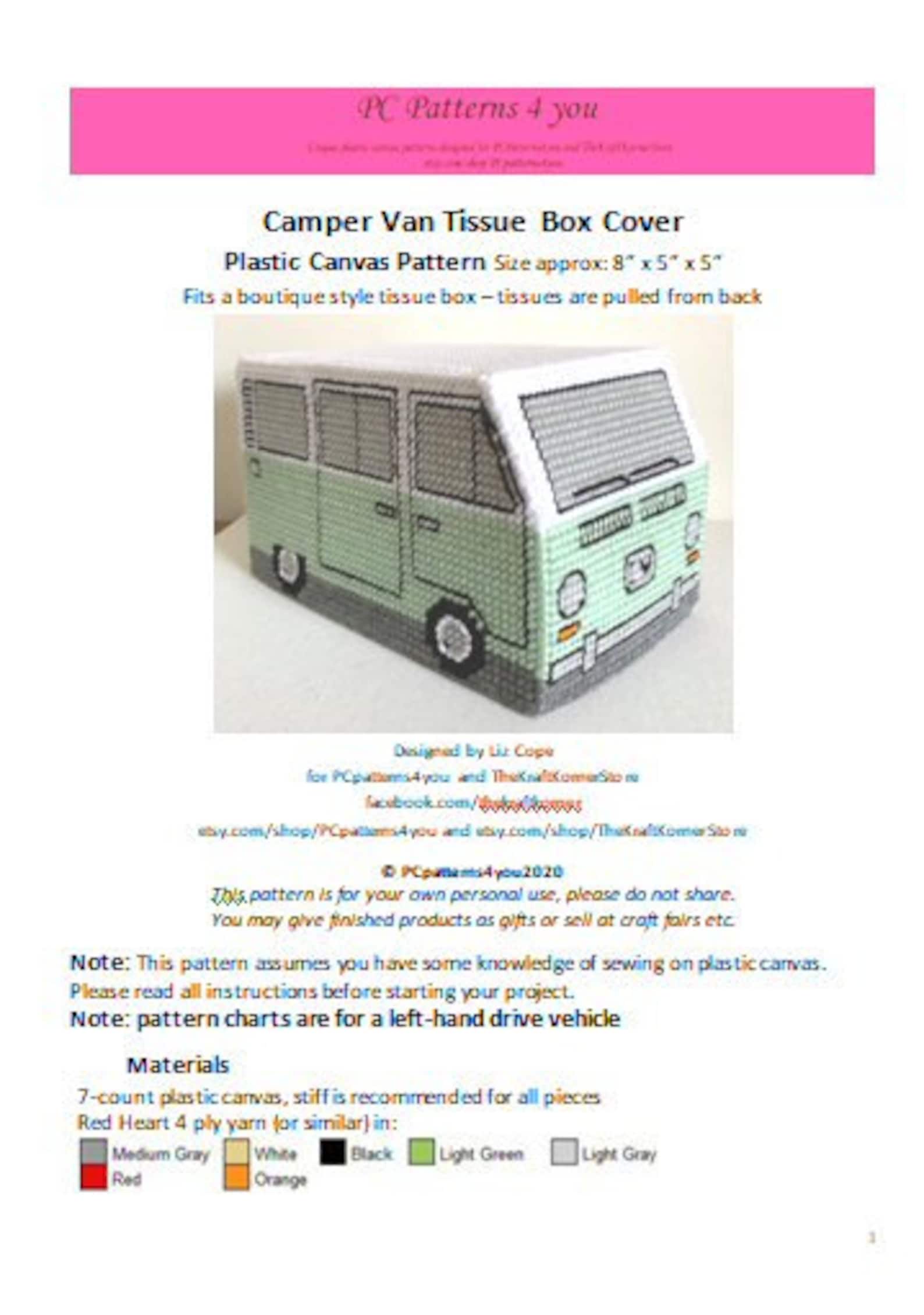 Pdf PATTERN - Camper Van Tissue Box Cover for Plastic Canvas - Pdf ...