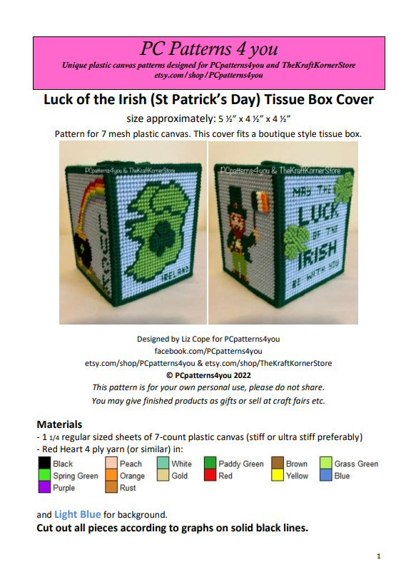 Pdf PATTERN Luck of the Irish St Patrick's Day Tissue Box Cover Pdf ...