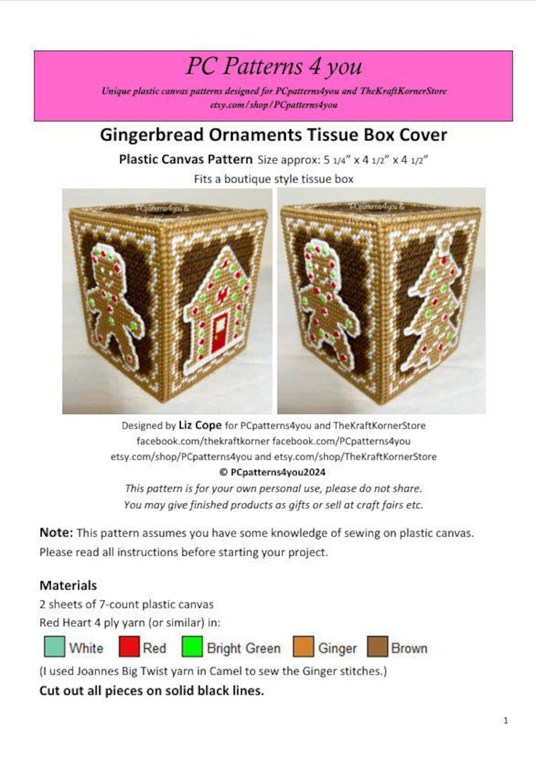 Pdf PATTERN - Gingerbread Ornaments Tissue Box Cover - Pdf Download for ...