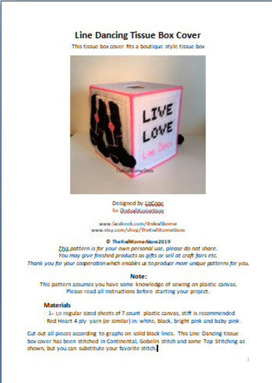 Pdf PATTERN - Line Dancing Tissue Box Cover - Pdf Download - Etsy