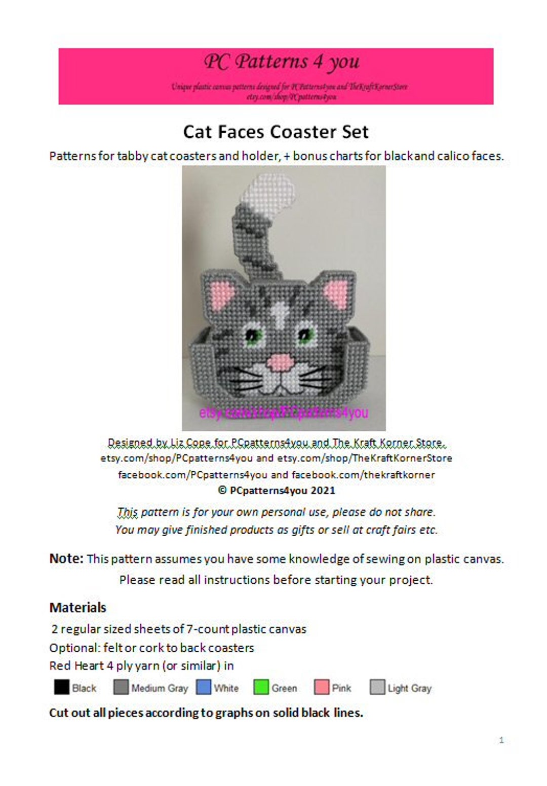 Pdf PATTERN - Cat Face Coaster Set - Pdf Digital Download - Etsy