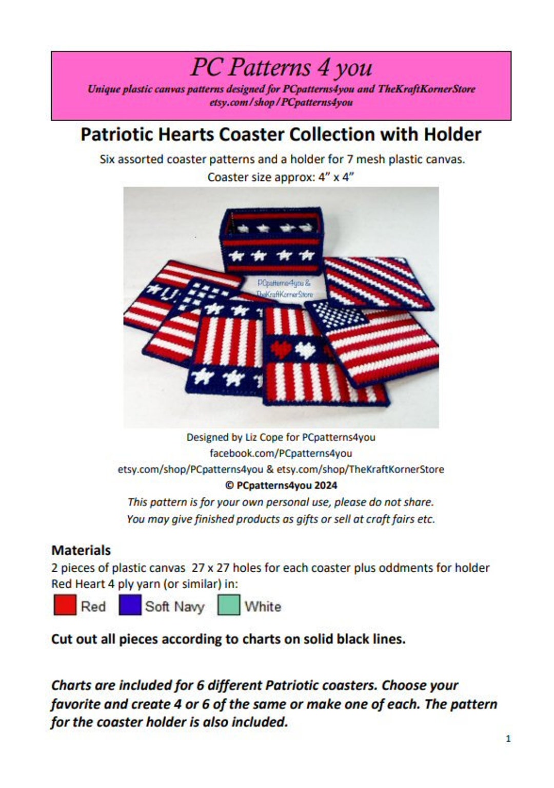 Pdf PATTERN - Patriotic Coaster Collection and Holder - Pdf Download ...