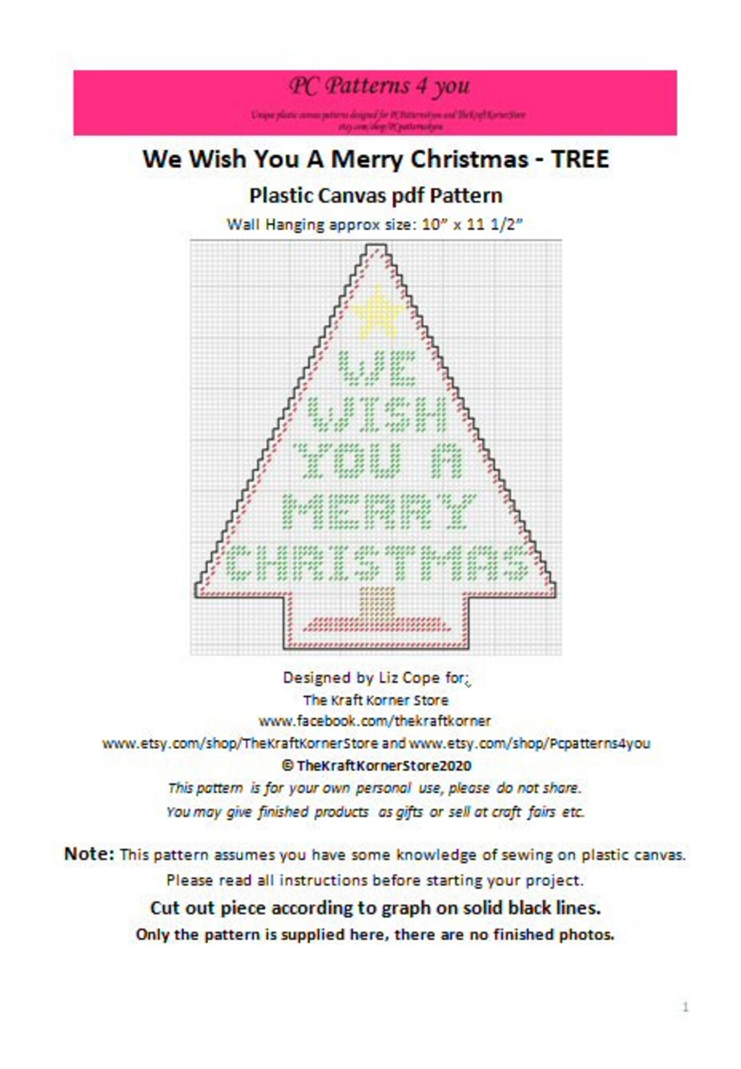 Pdf PATTERN: We Wish You a Merry Christmas - TREE Shape Wall Hanging ...