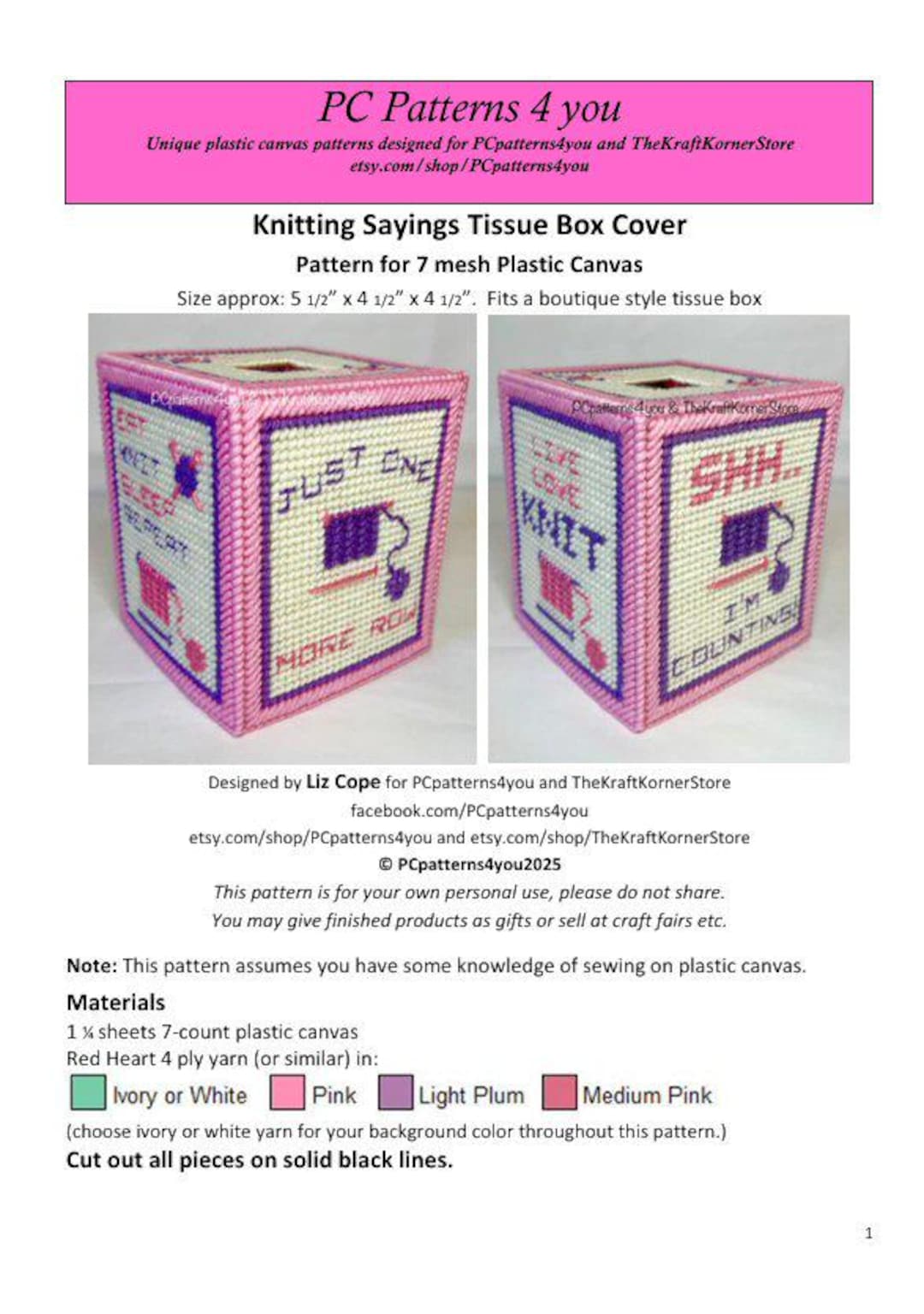 Pdf PATTERN - Knitting Sayings Tissue Box Cover - Pdf Download for 7 ...